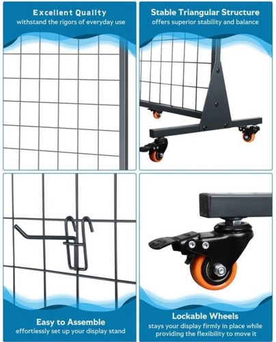 2Pack 2x5.3’ portable Grid Wall Panels T-Base Display Racks Double Side ...