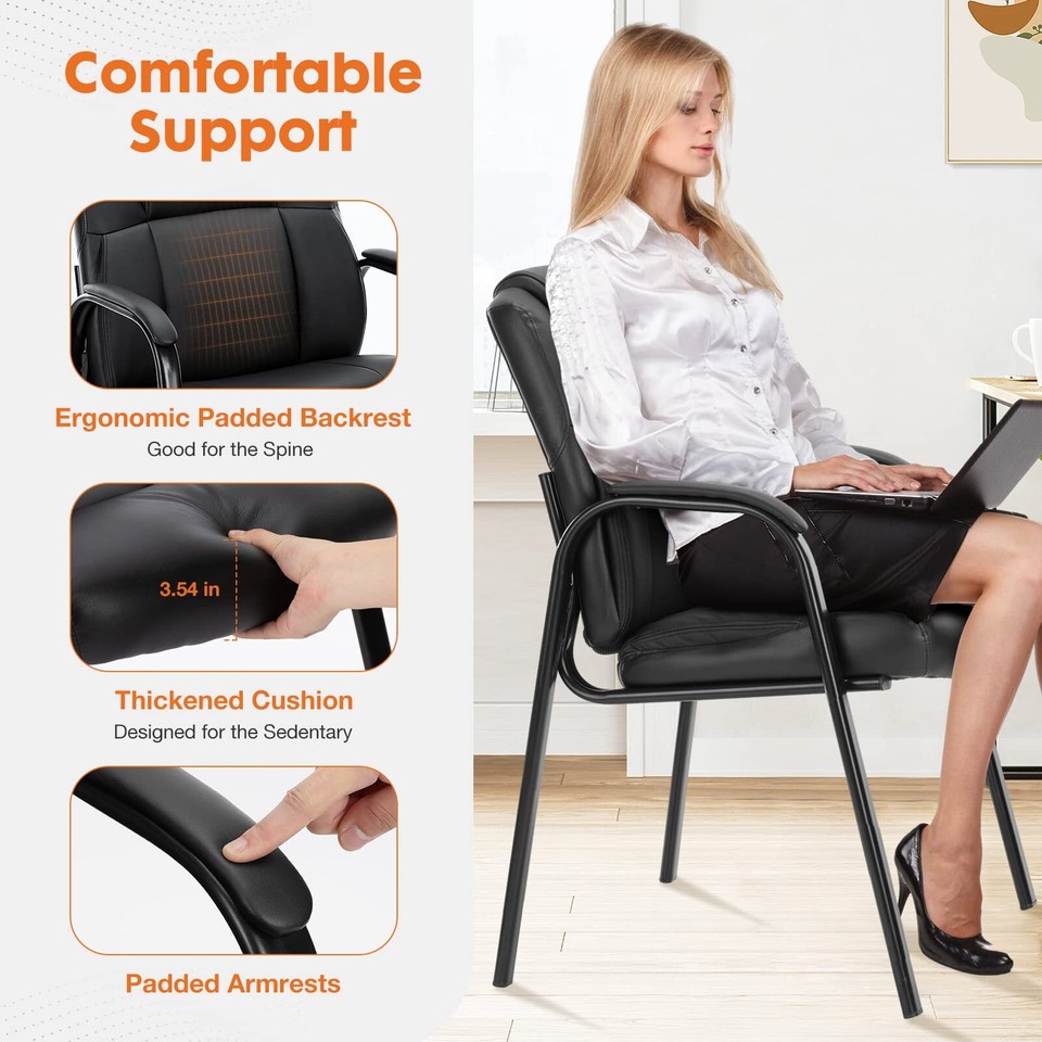Black PU Leather Executive Waiting Room Reception Guest Chair Office ...