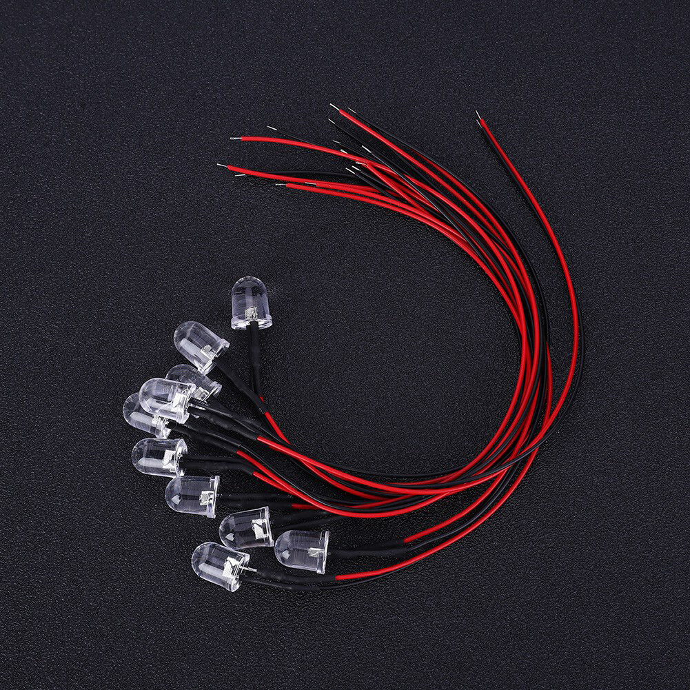 50PCs 12V LED Pre Wired Luminous Diode 10 Mm Round Head Light Bead ...