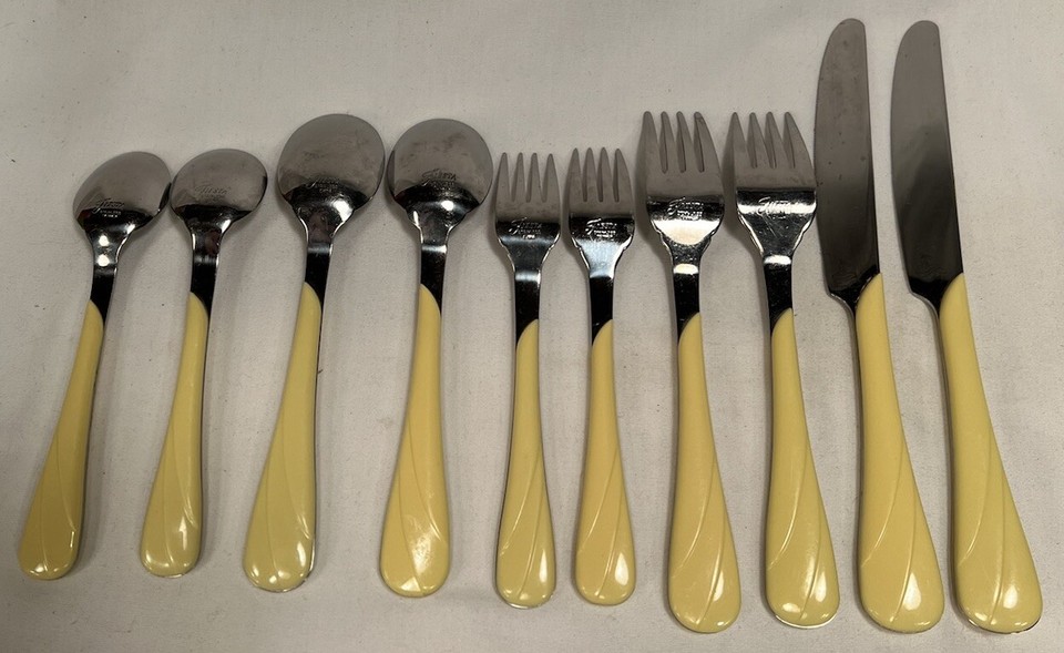 Two 5 Piece Place Settings Fiesta Yellow Swirl Flatware Fiestaware ...