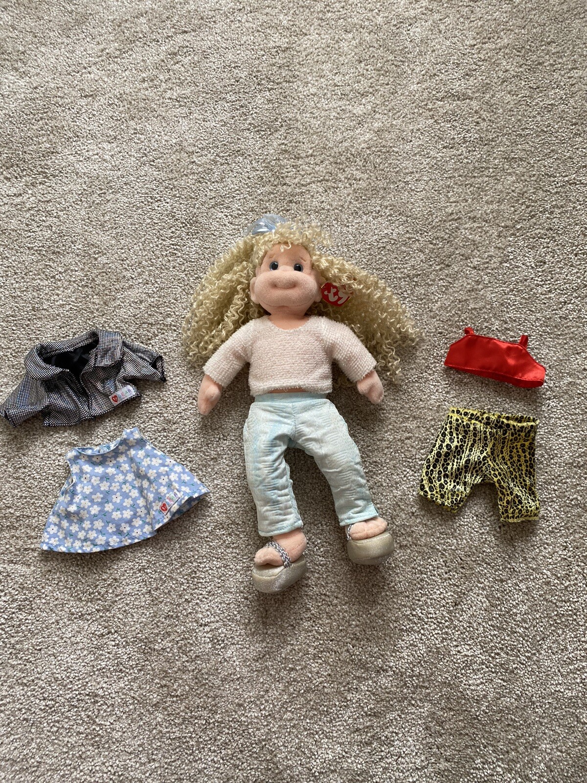 Vintage Ty Precious Sassy Star Beanie Boppers Doll With Extra Clothes ...