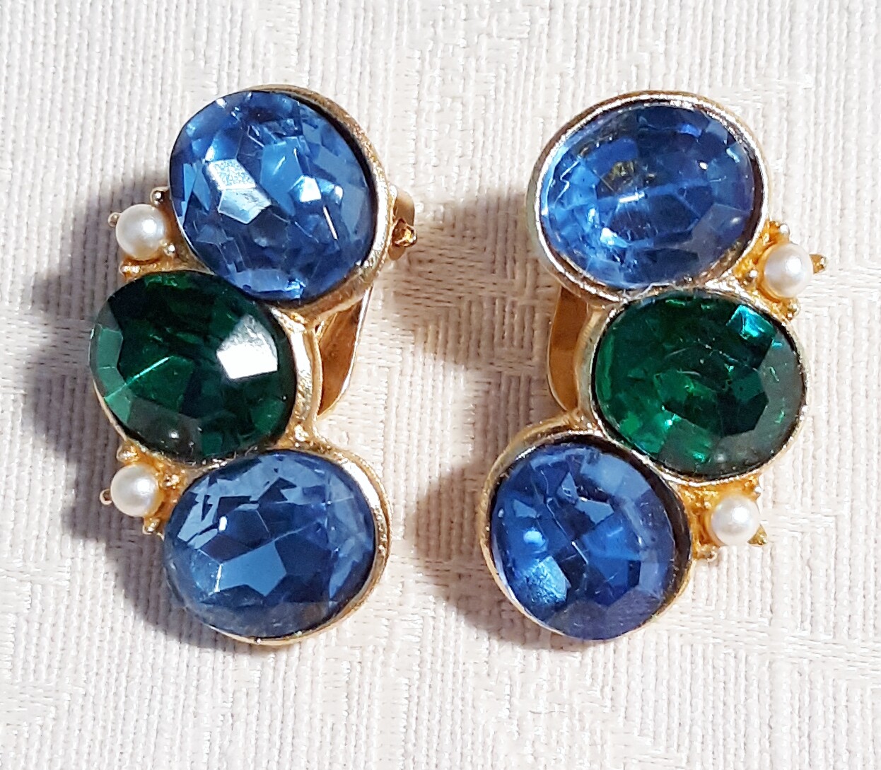 Vintage Sapphire Blue Emerald Green Rhinestones Faux … - Gem
