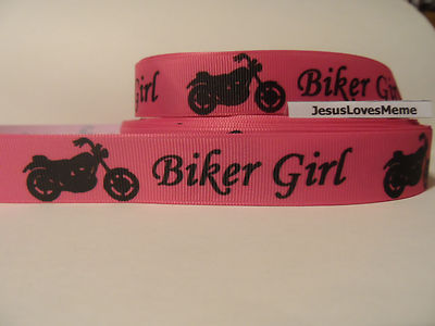 Grosgrain Ribbon, Biker Girl, Black Motorcycle on Pink, 7/8" Wide | eBay