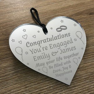 Personalised Congratulations Engagement Engraved Gift Mirror Heart Gift ...