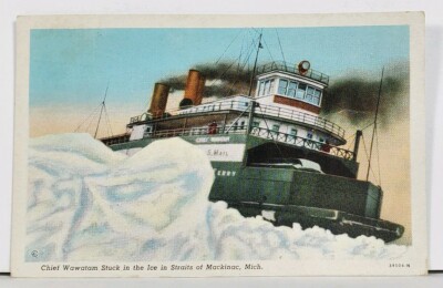 Mackinac Michigan Chief Wawatam Stuck in the Strait Postcard M2 | eBay
