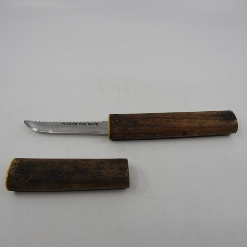 Floating Fishing Knife Wood Handle Sheath Stainless Steel Japan Vintage ...