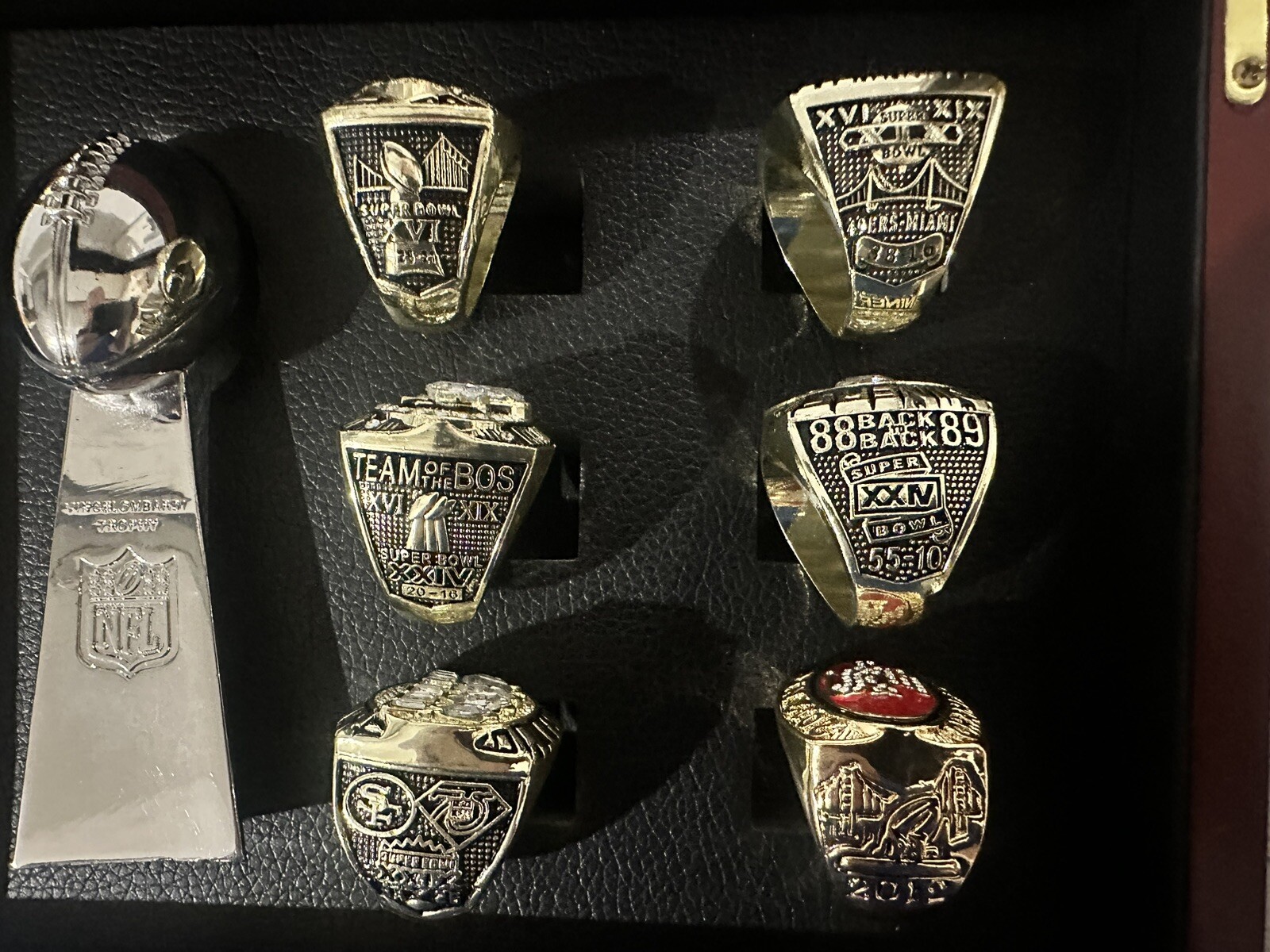 San Francisco 49ers 6 x NFL championship ring and metal trophy set W ...