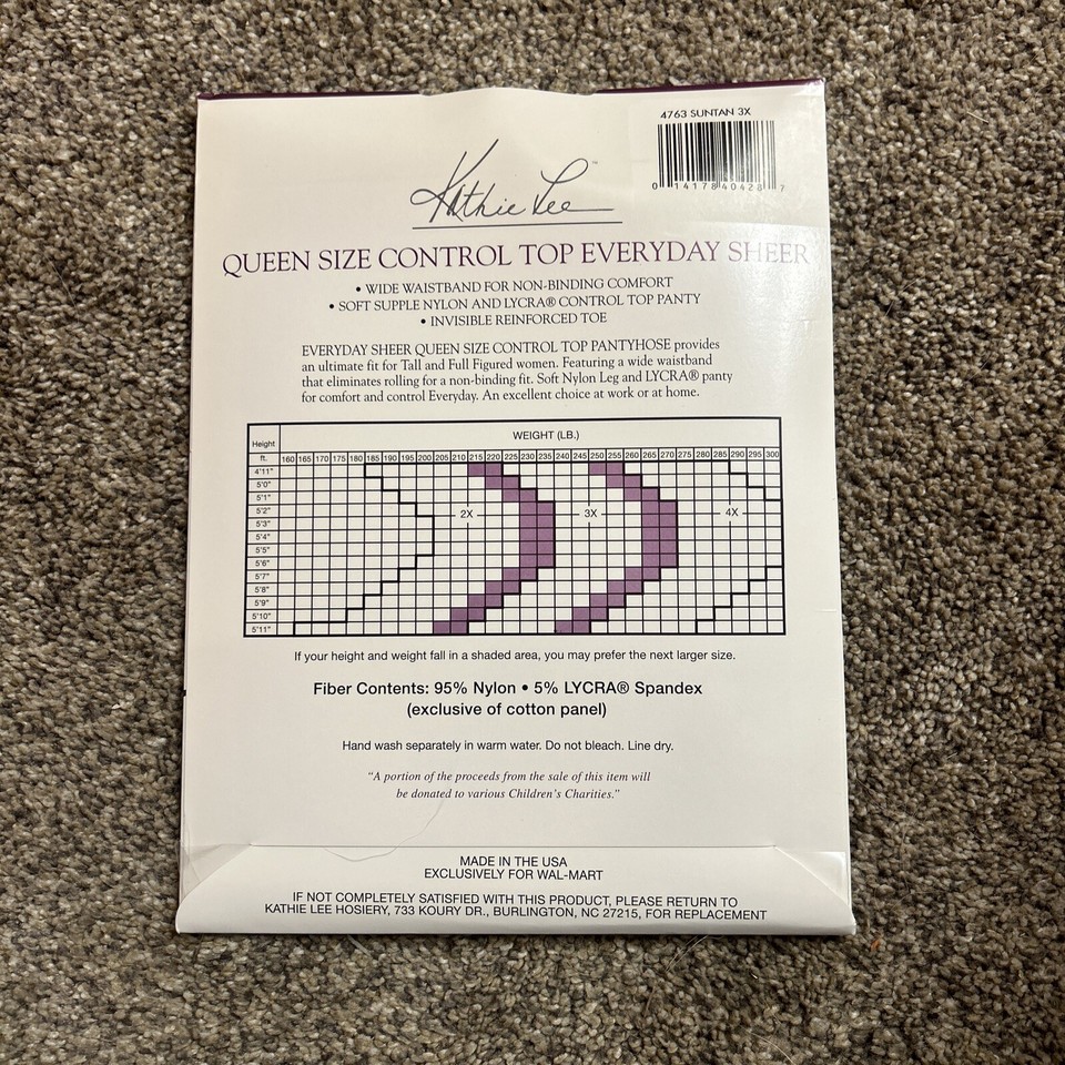 Kathie Lee Queen Control Top Pantyhose Suntan Queen 3X Sandalfoot Sheer ...