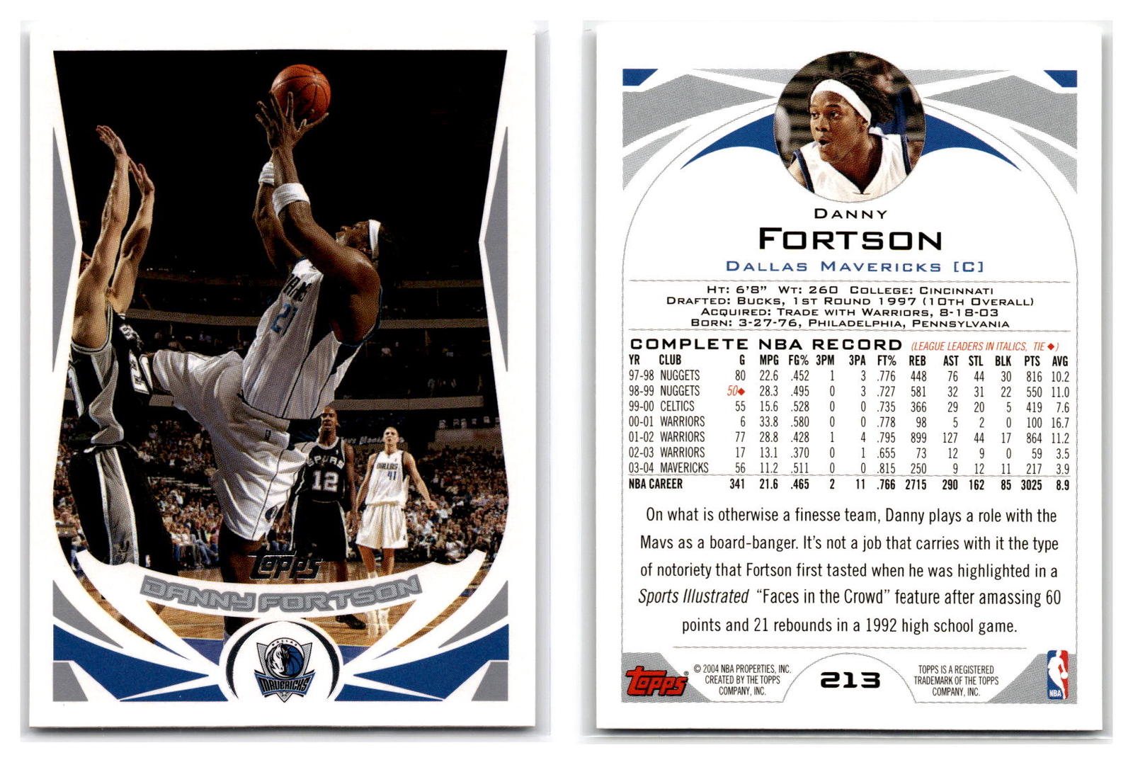 2004-05 Topps #213 Danny Fortson - Dallas Mavericks | eBay