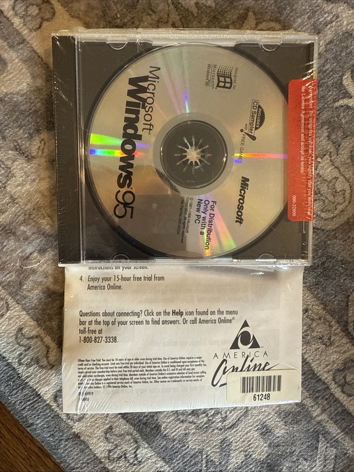 Microsoft Windows 95 OEM CD + COA | Sealed Vintage Software | AOL Trial ...