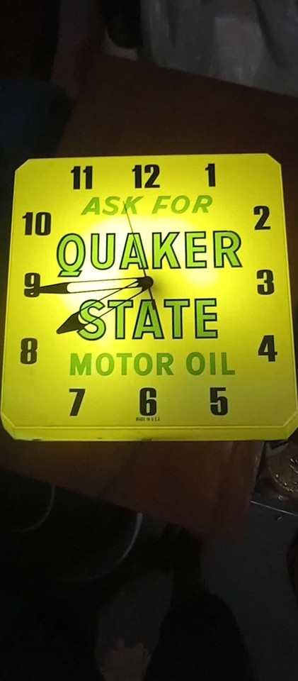 Quaker State Motor Oil Vintage Light-Up Clock Sign. Works Great | eBay