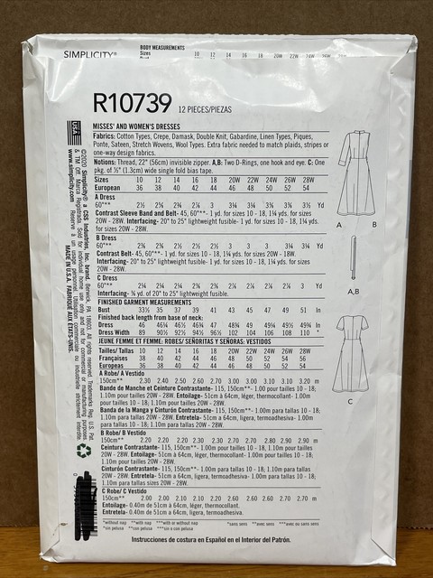 Simplicity R10739 Fit & Flare Dress Reversible Belt Plus Sz 20w-28w ...