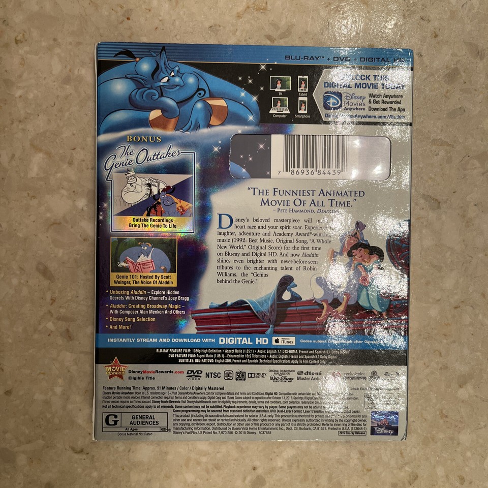 Aladdin (Blu-ray/DVD, Digital HD, 2015, 2-Disc Set, Diamond Edition ...