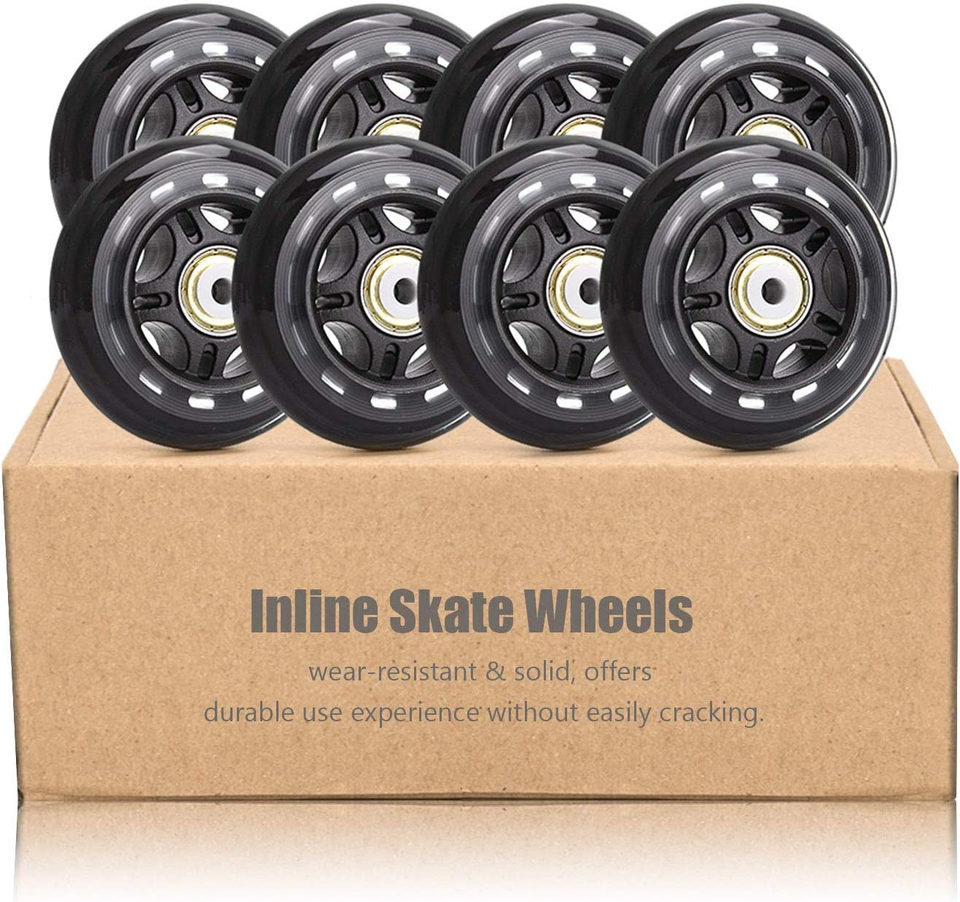 TOBWOLF 8 Pack 64mm Inline Skate Wheels with ABEC-7 Bearings - Black | eBay