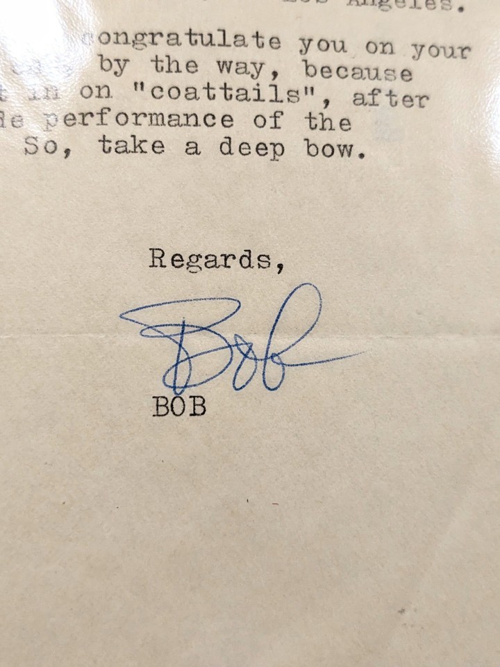 Bob Hope Signed Letter Autograph Hollywood Senator Tower Texas TX 1972 ...