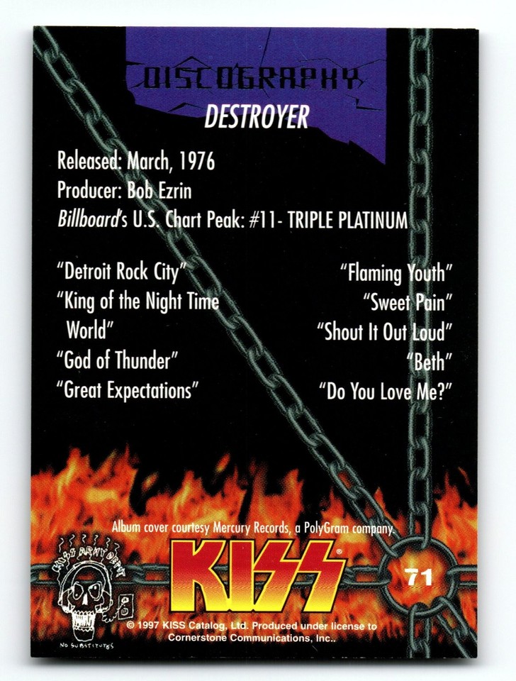 KISS Destroyer 1997 KISS Catalog Ltd. #71 Music Non-Sport Card | eBay