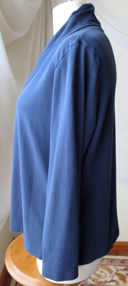 L.L.BEAN PETITE OPEN FRONT NAVY BLUE CARDIGAN LONG SLV 100% SUPIMA ...