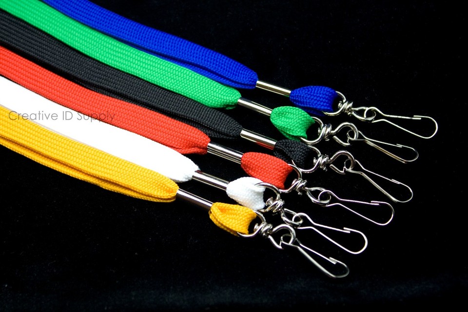 Lot 500 pcs NECK Flat LANYARD ID BADGES Strap/Holder Black Blue Red ...