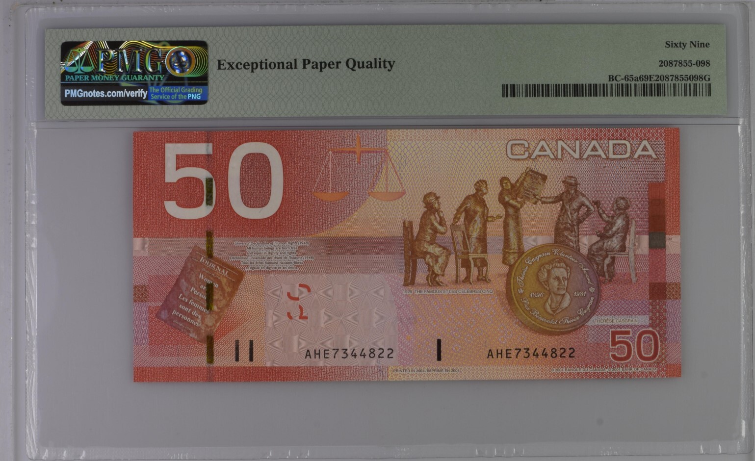 2004 Canada Bank of Canada $50 Dollars Banknote BC-65a PMG 69 EPQ ...