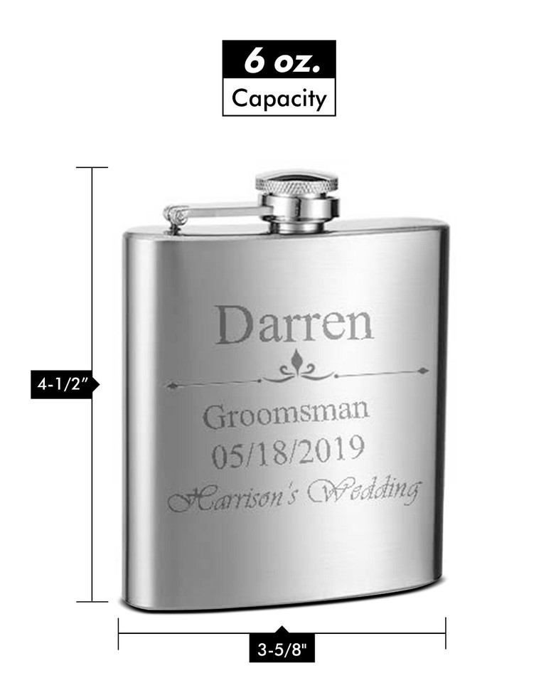 6 Pack Top Shelf Flasks Personalized Custom Engraved 6oz Stainless ...