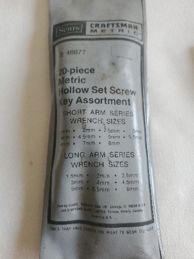Vintage Craftsman 9 46677 20 Pc Metric Hollow Set Screw Key Assortment ...