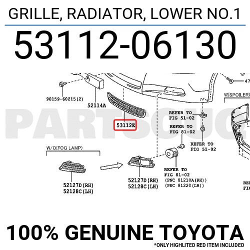 5311206130 Genuine Toyota GRILLE, RADIATOR, LOWER NO.1 53112-06130 | eBay