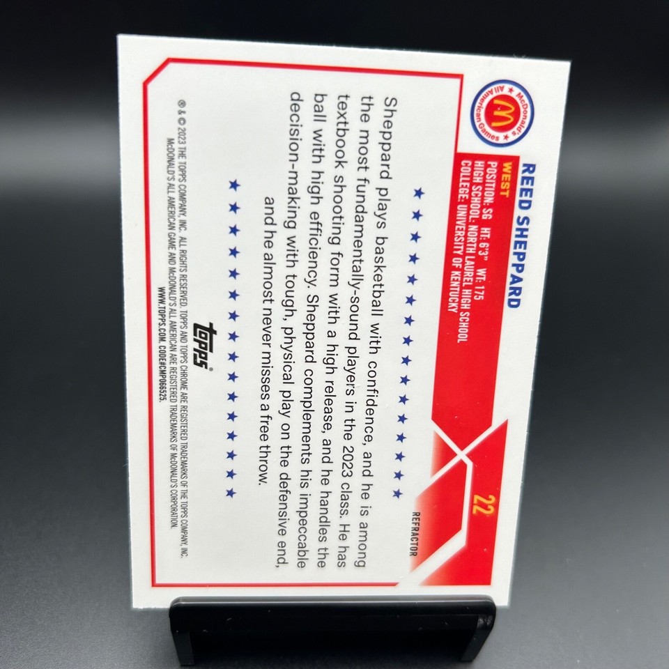 2023 Topps Chrome McDonalds #22 Reed Sheppard Chrome Refractor Kentucky ...