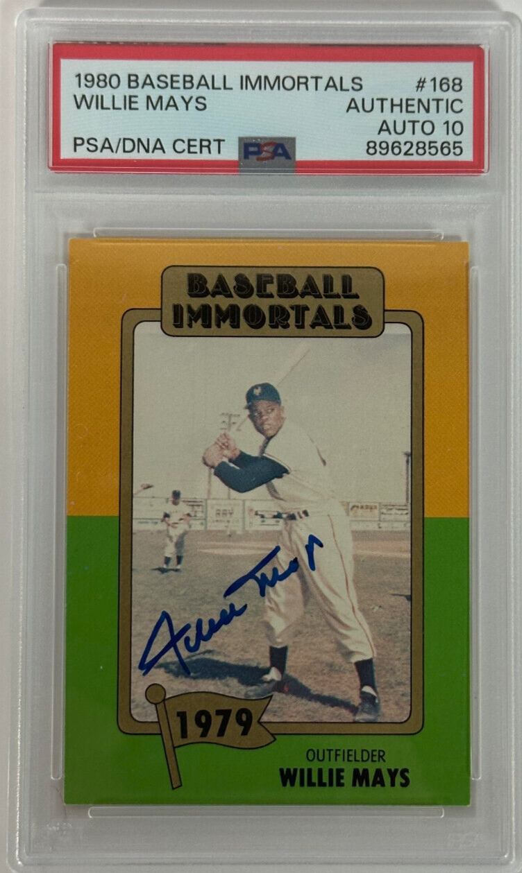 Willie Mays Signed 1980 Baseball Immortals Card #168 Psa/Dna 10 auto ...