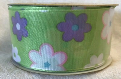 Robert Stanley Ribbon #603274 Green Pink Blue Flowers Lot of 1-30 Feet ...
