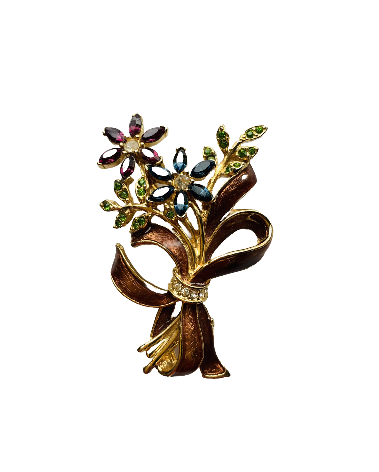 Vintage Monet Flower Bouquet Rhinestone Brooch Gold T… - Gem
