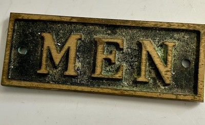 Vintage Antique MEN Restroom Bathroom Patina Bronze Brass sign Heavy ...