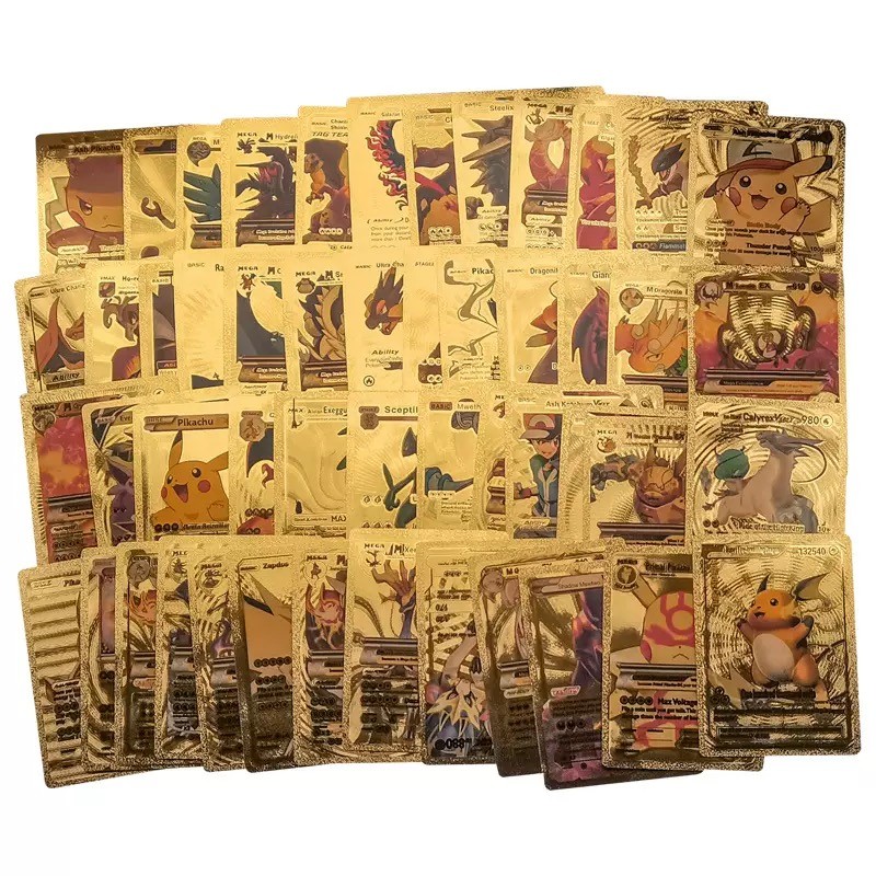 55 Pcs Gold Pokemon Card Foil Pack Cards TCG GX Vmax GX Card Charizard ...