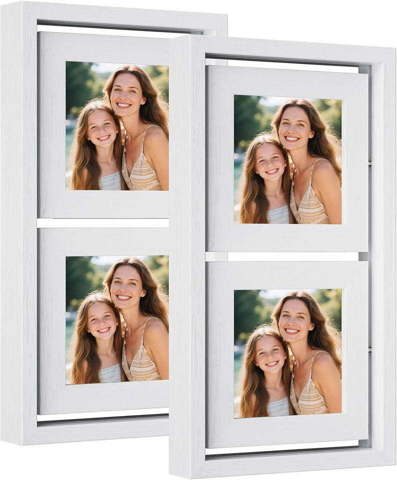 2 Pack 4X6 White Rotating Floating Picture Frames, Double-Sided Solid ...