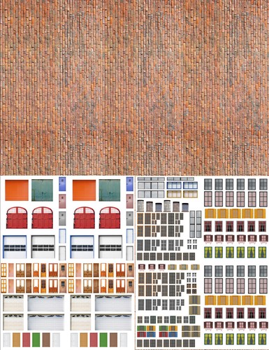 HO Scale Light Calico Brick Windows Doors Assortment Model Train ...
