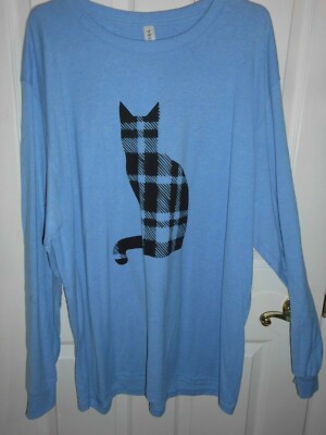 JERZEES BLUE (DENIM) & BLACK CAT LONG SLEEVE LONG T-SHIRT SIZE XL | eBay