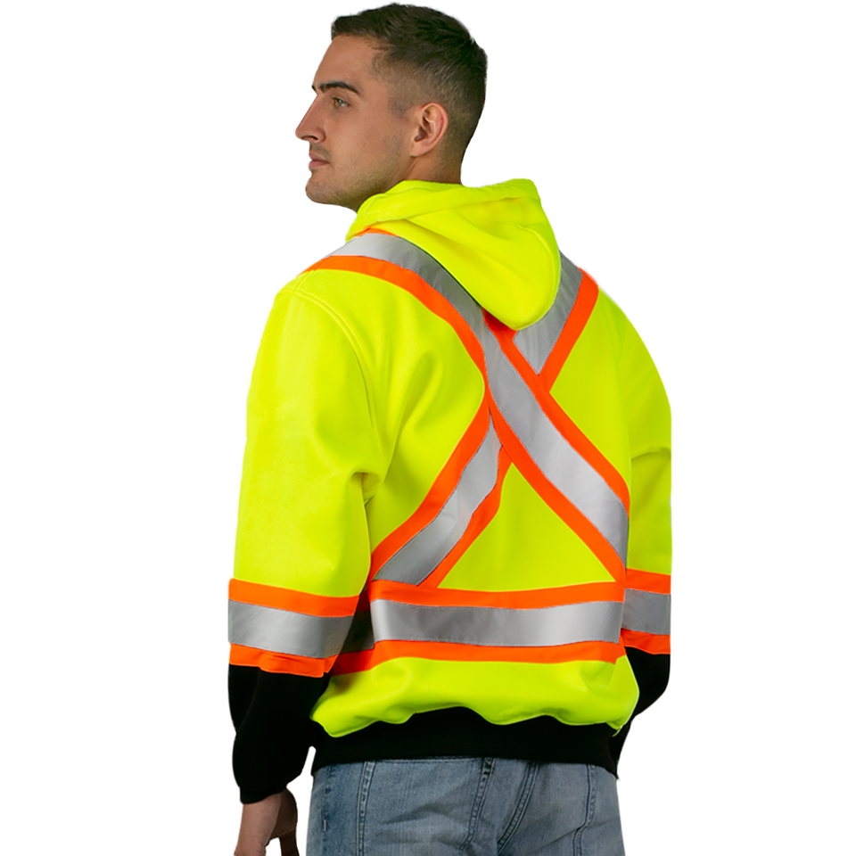 Men's High Visibility Safety Sweater Two Tone Lime / Yellow with X on ...