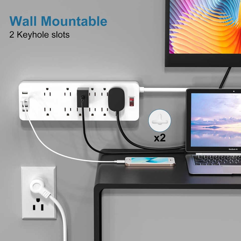 Power Strip Surge Protector With 12 Outlets And 4 Usb Ports 5v/2.4a & 1 ...