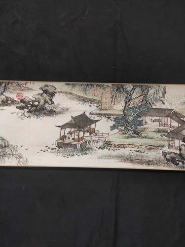 Chinese Old Antique Long Painting Scroll "Bamboo Landscape" By Tang Yin ...