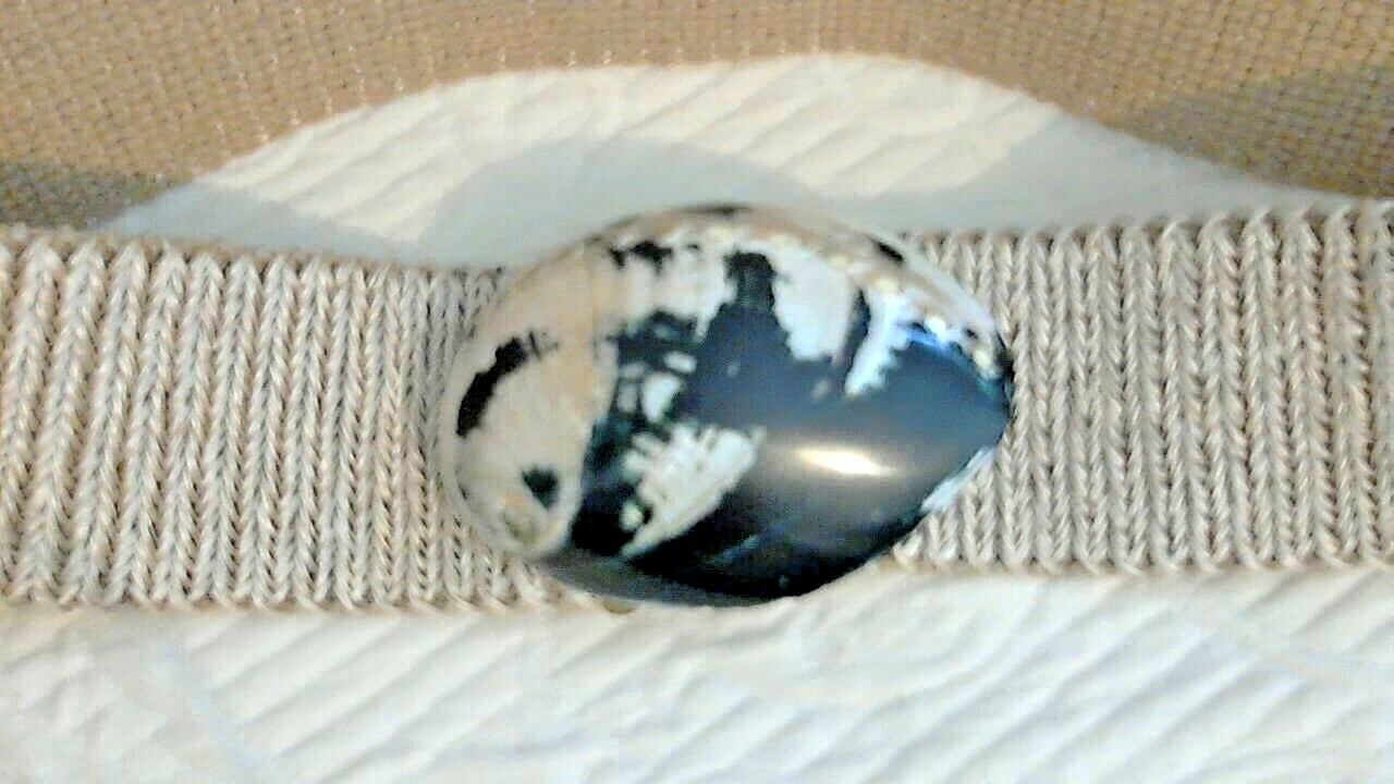 Shell Belt Buckle MOP Black Gold White 26" Stretch to 32" Lt Gold Belt ...