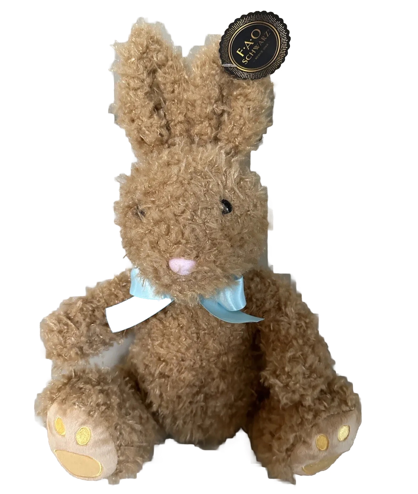 FAO Schwarz Fuzzy Brown Bunny Rabbit Blue Bow 13” Plush Toy Easter ...