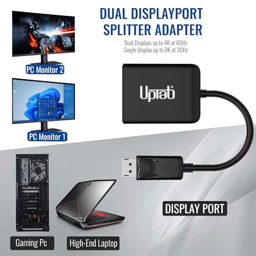 DisplayPort to Dual DisplayPort Adapter 8K Multi Monitor Splitter ...