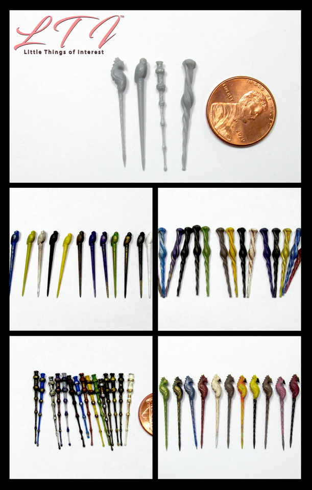 MAGIC WANDS 4 Pc Set DIY Unpainted Resin Wands in Dollhouse Miniature 1 ...