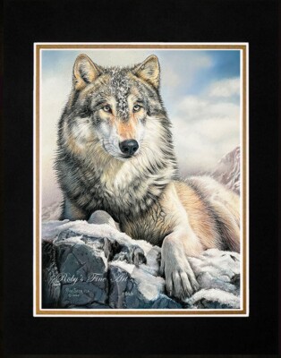 Matted Timber Wolf Art Print 8x10 Mat Giclee "On The Ledge" by Artist ...