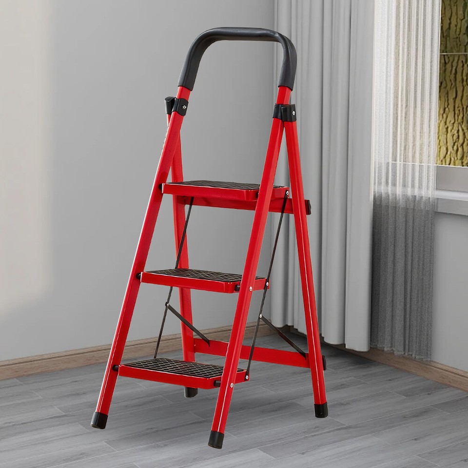 3 Step Folding Ladder Sturdy Steel Ladder 330LBS Capacity for Working ...