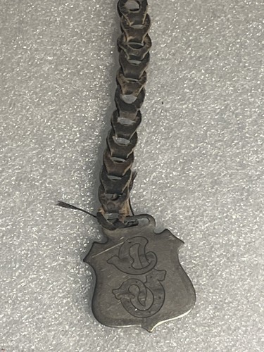Vintage Shield Shaped Engraved Watch Fob With Leather Chain | eBay