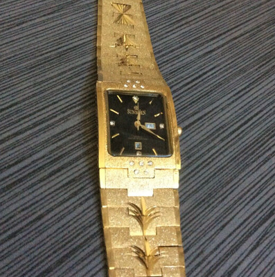 SUNBORN Men's Gold Nugget Dress Watch Black Rectangle Day & Date51924 ...