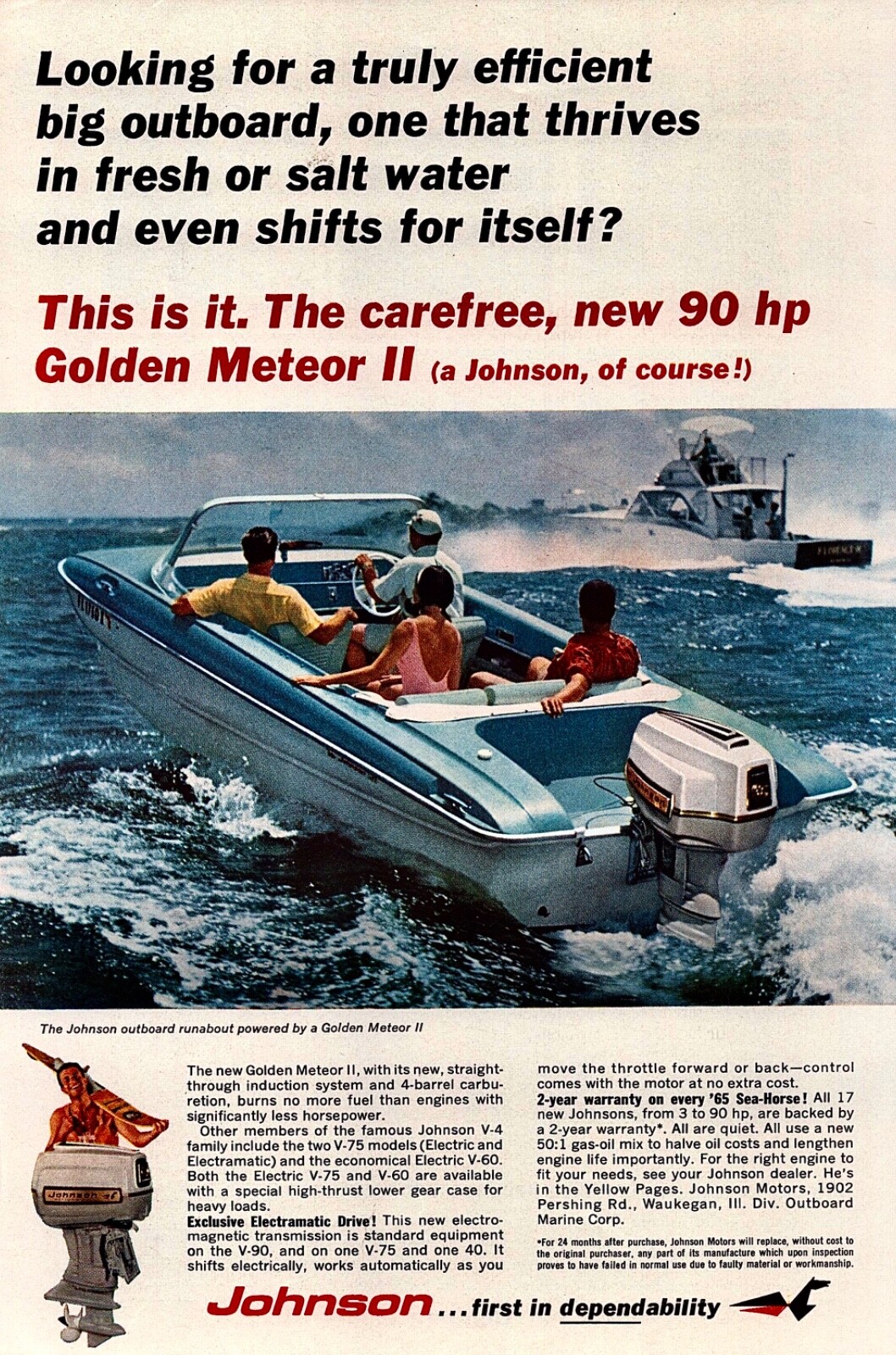1965 JOHNSON 90 HP Golden Meteor II Outboard Motor ~ VINTAGE PRINT AD ...