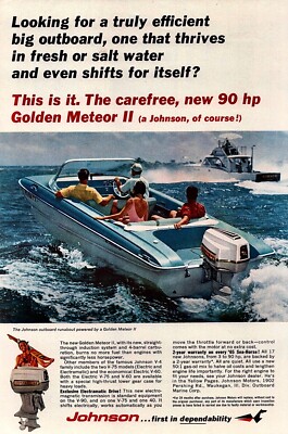 1965 JOHNSON 90 HP Golden Meteor II Outboard Motor ~ VINTAGE PRINT AD ...