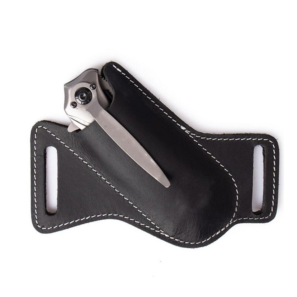 Saddle Belt Sheath for folding Pocket Knife Slots Opening Trapper Brown ...