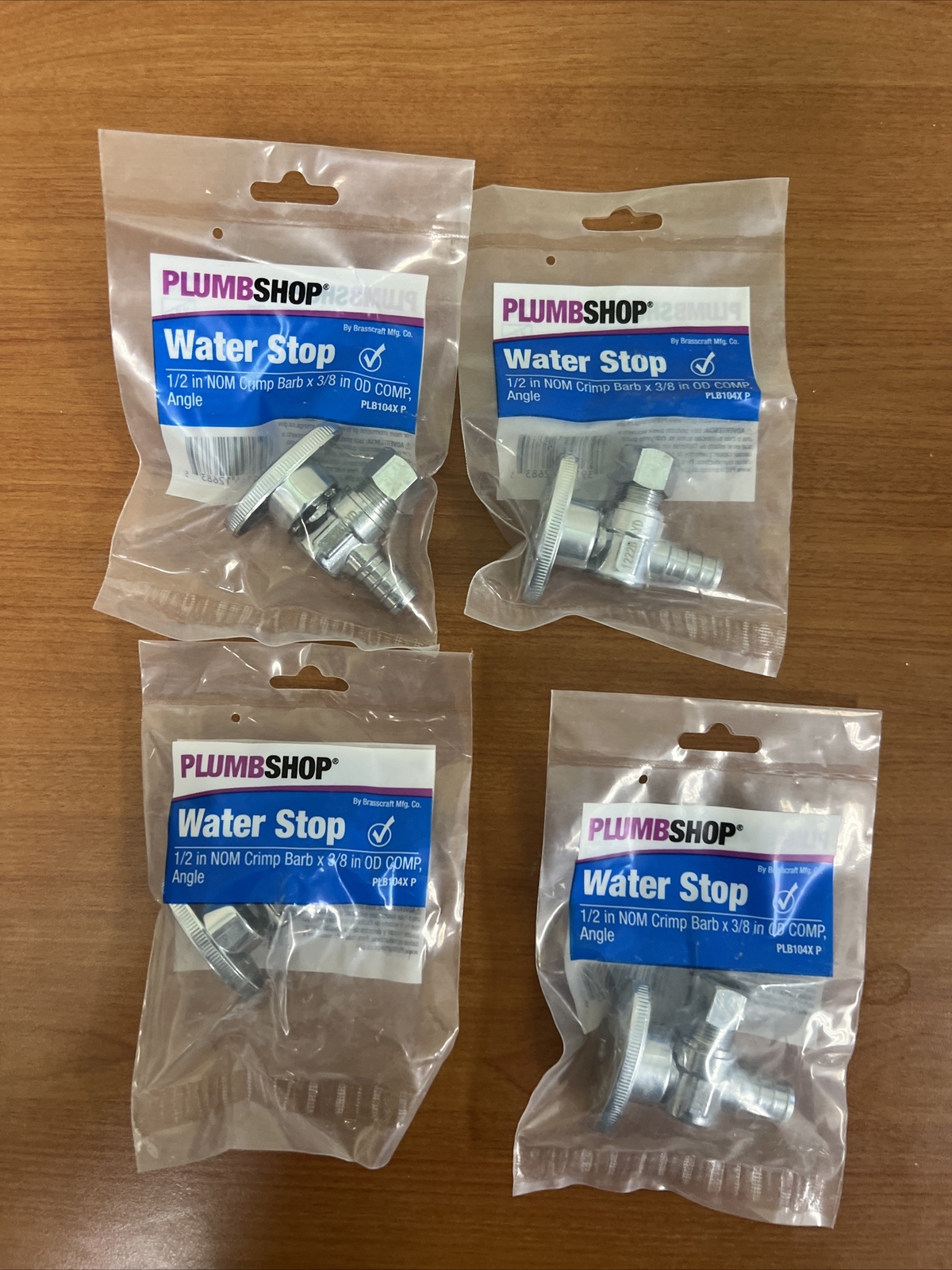 Lot 4 Plumbshop Water Stop 1/2 in NOM Crimp Barb 3/8 in OD COMP Angle ...